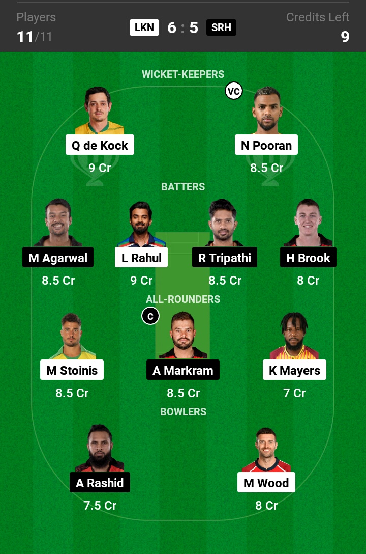 LSG vs SRH Dream11 Predictions in Hindi, ये टीम बना के बन सकते है नंबर 1, पिच रिपोर्ट, Dream11 ...