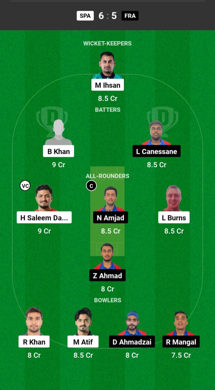 SPA vs FRA Dream11 Prediction in Hindi, Dream11 Team, Fantasy Cricket, Pitch Report, Dream11 ECC T10