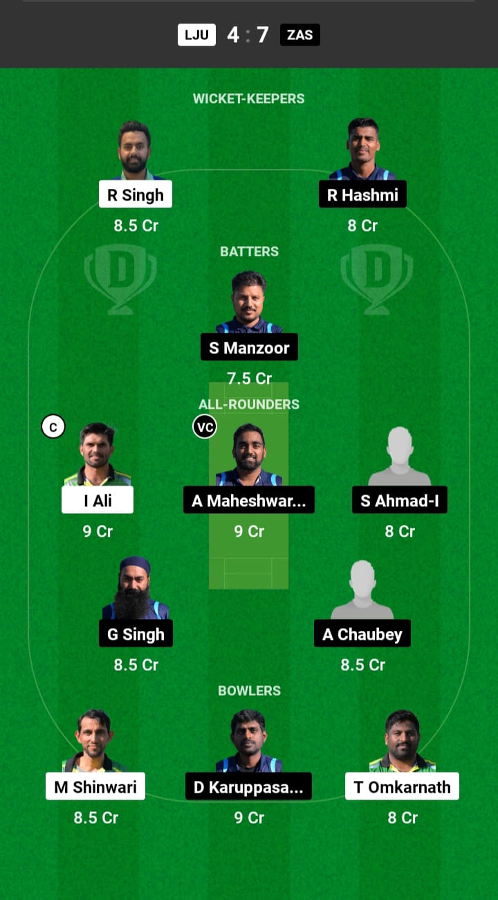 LJU vs ZAS Dream11 Prediction in Hindi, Fantasy Cricket, Pitch Report, Dream11 Team, T10 Match ...