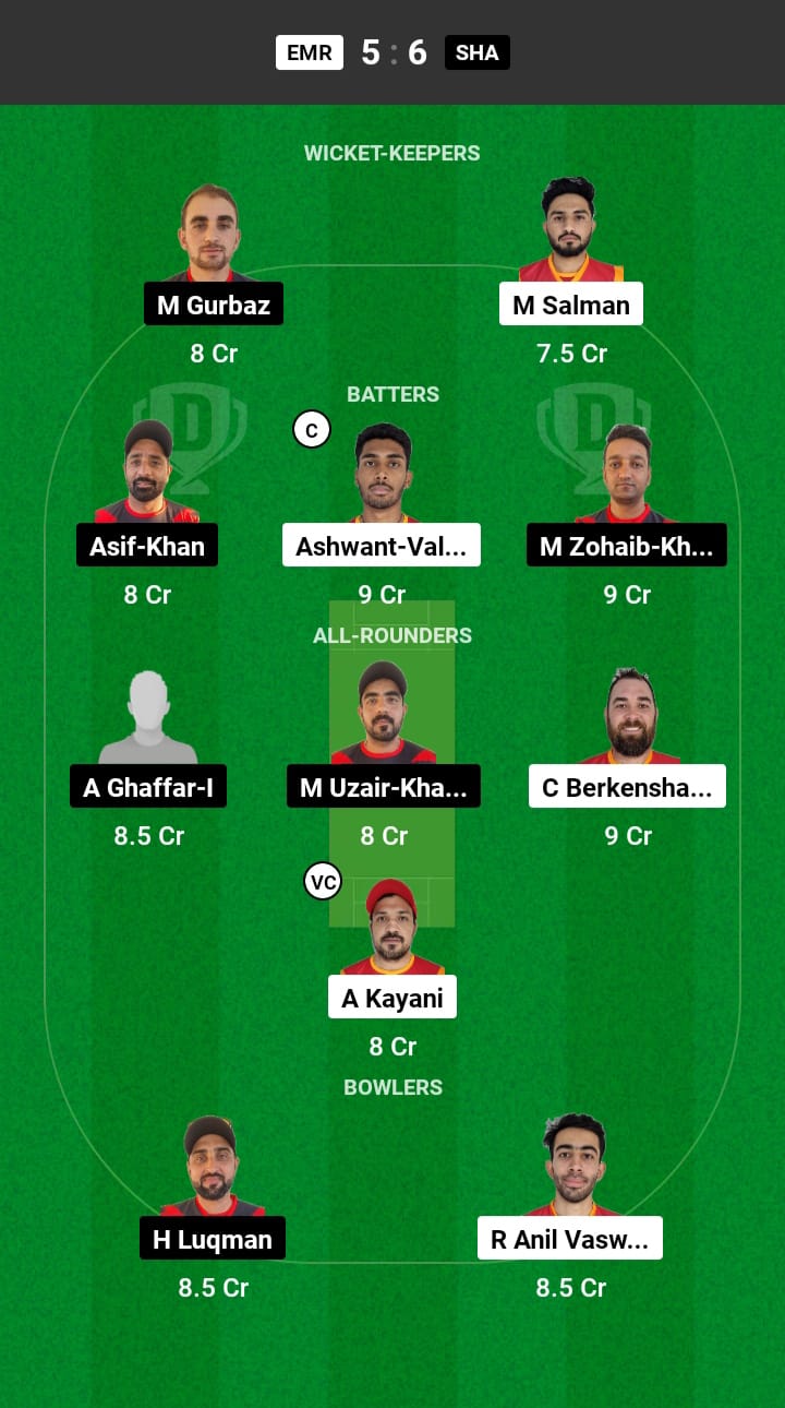 EMR vs SHA Dream11 Prediction in Hindi, Fantasy Cricket, Pitch Report, Dream11 Team, T10 Match ...