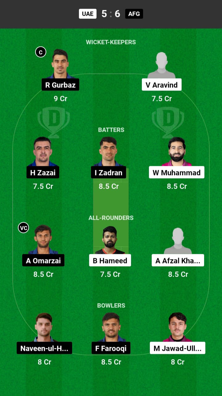 UAE vs AFG Dream11 Prediction in Hindi, Dream11 Team, Fantasy Cricket, Pitch Report, 2nd T20 ...