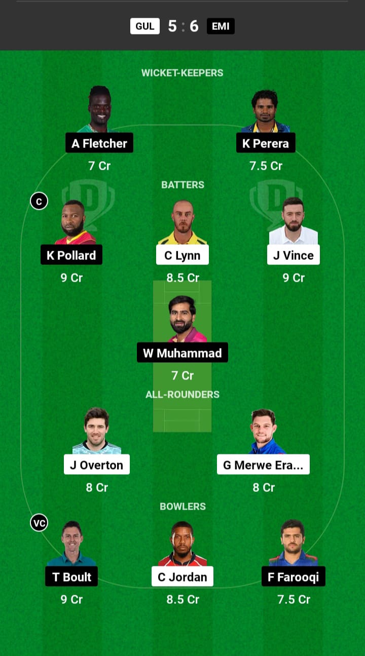 GUL vs EMI Dream11 Prediction in Hindi, Fantasy Cricket, Pitch Report ...