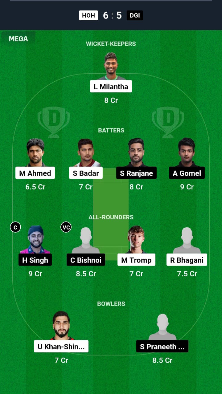 HOH vs DGI Dream11 Prediction in Hindi, Fantasy Cricket, Pitch Report, Dream11 Team, T10 Match ...